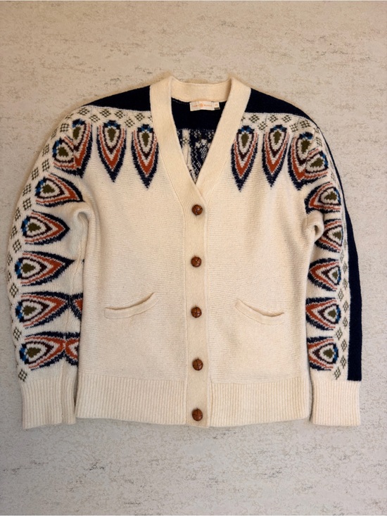 Tory Burch | Sweaters | Tory Burch Cream Cardigan With Colorful Pattern ...